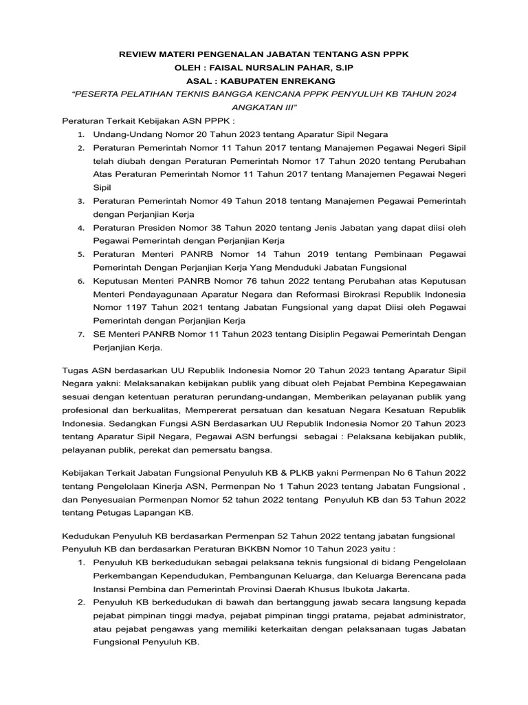 Review Materi Pengenalan Jabatan Tentang Asn PPPK | PDF