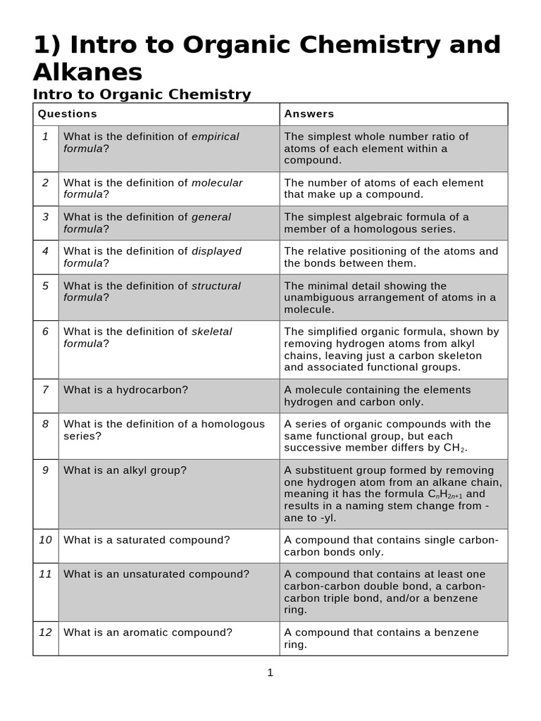 Revision Questions - Intro To Organic Chemistry and Alkanes | PDF ...