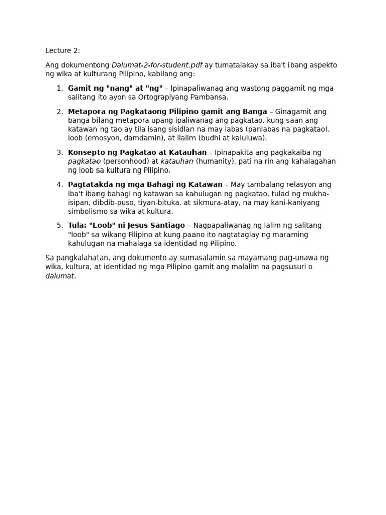 Dalumat Lecture | PDF
