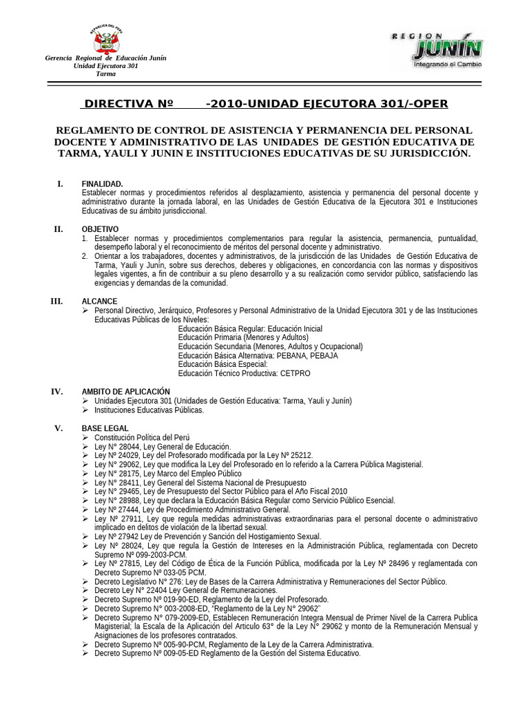 Directiva de Personal Docente y Administrativo II - Ee-2010 | PDF ...