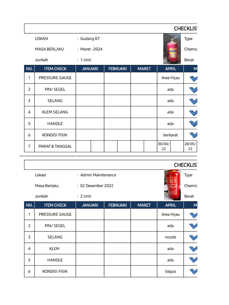 Checklist Peralatan Gudang dan APAR | PDF