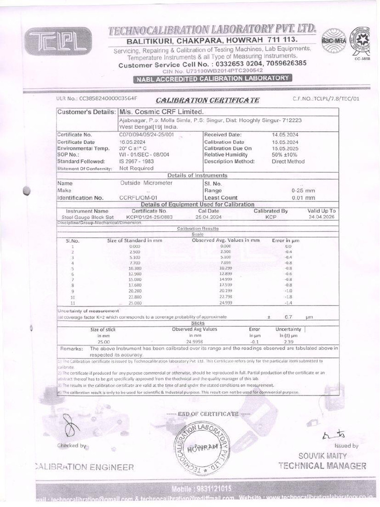 Calibration Certificate | PDF