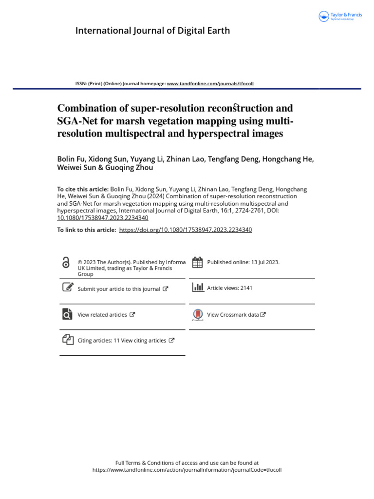 Combination of Super-Resolution Reconstruction and SGA-Net For Marsh Vegetation Mapping Using ...