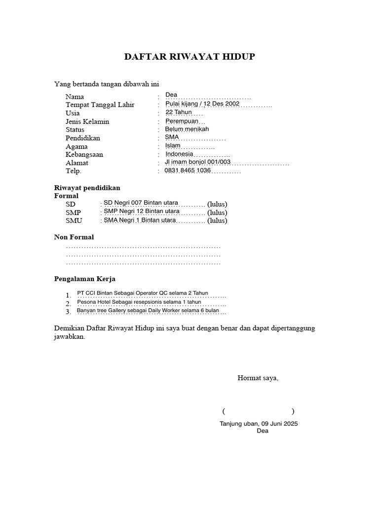 Format Daftar Riwayat Hidup | PDF