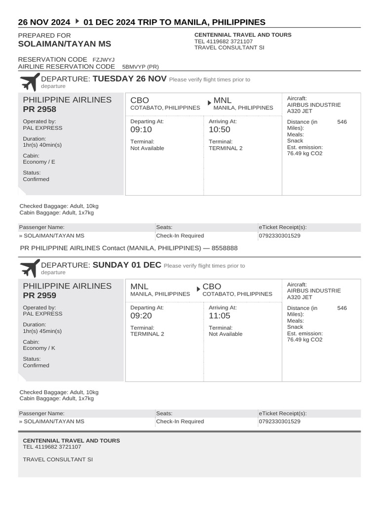 Manila Flight Itinerary for Solaiman/Tayan | PDF | Aviation Safety ...