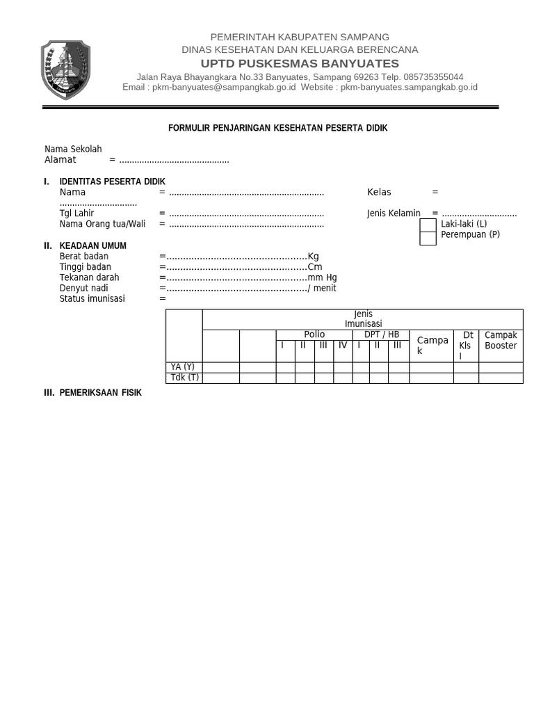 Form Skrining Penjaringan | PDF