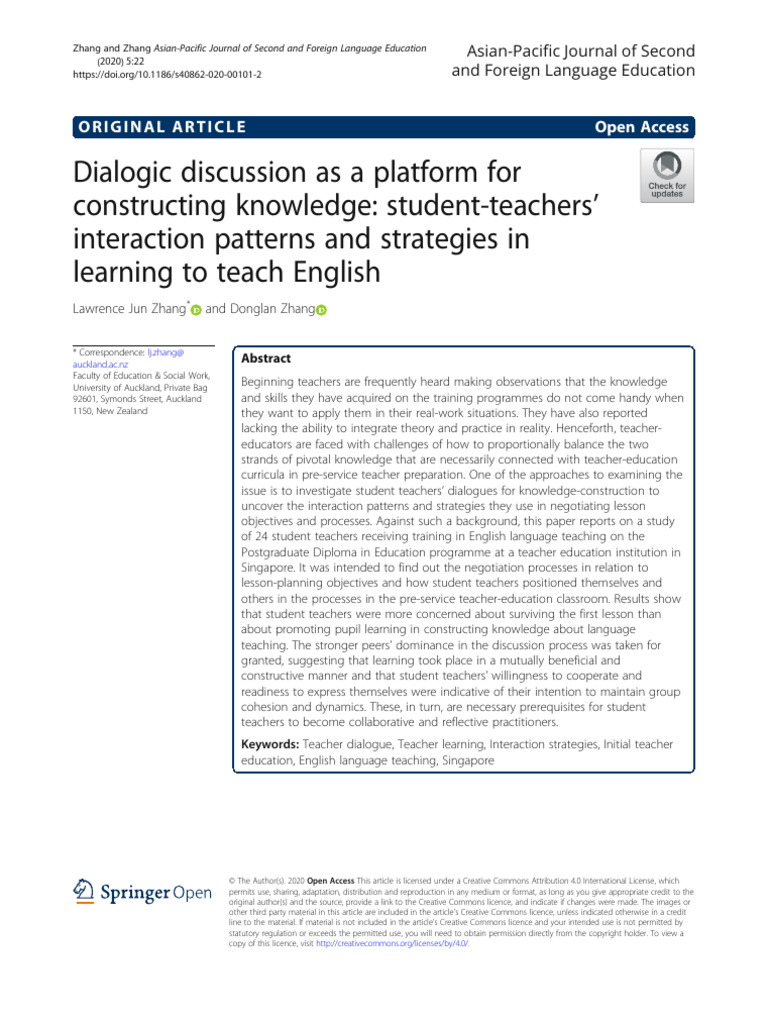 Dialogic Discussion As A Platform For Constructing Knowledge Student ...