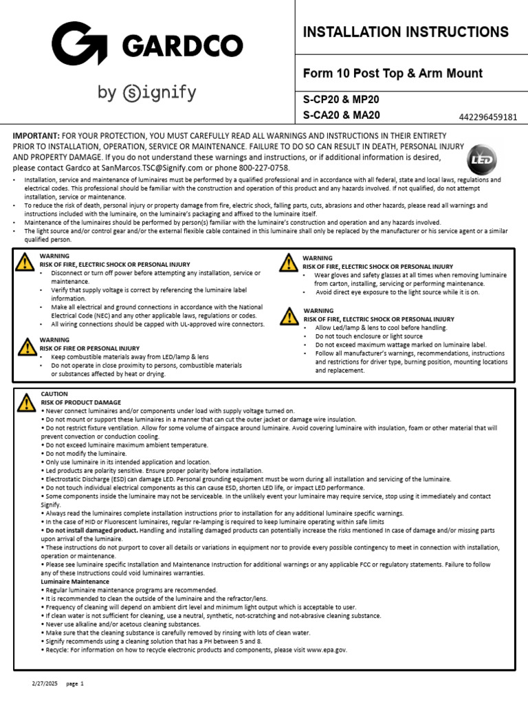 LED Outdoor Lighting Installation Guide | PDF | Electrostatic Discharge ...
