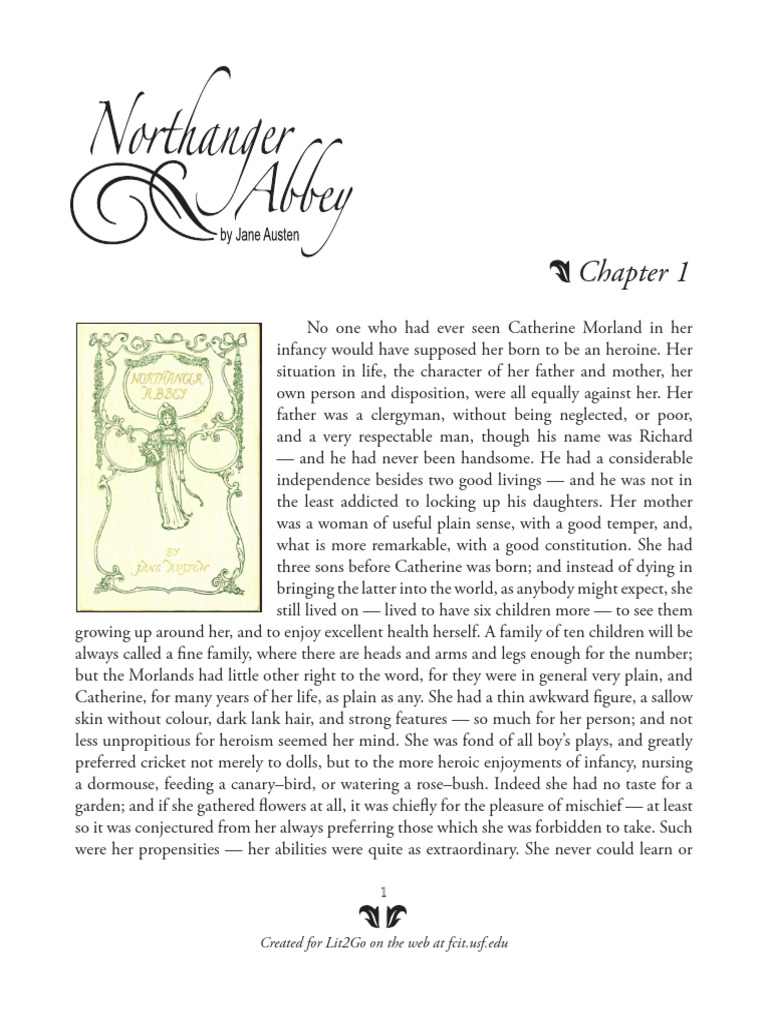 Northanger Abbey 001 Chapter I | PDF