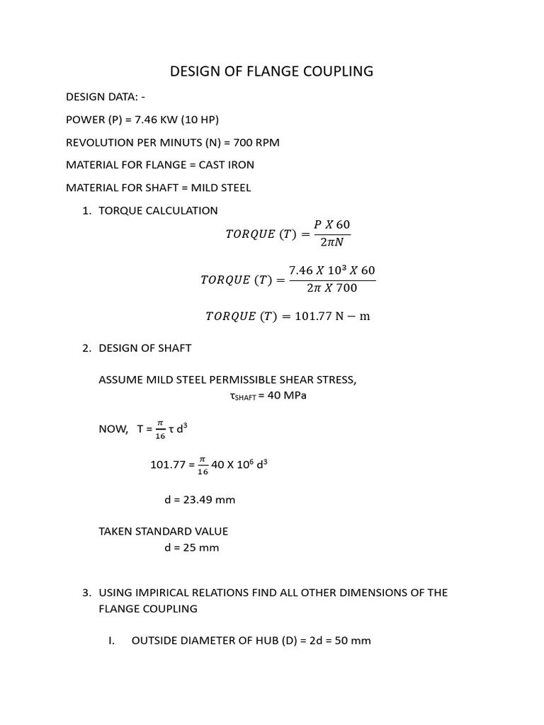 Design of Flange Coupling | PDF | Mechanical Engineering