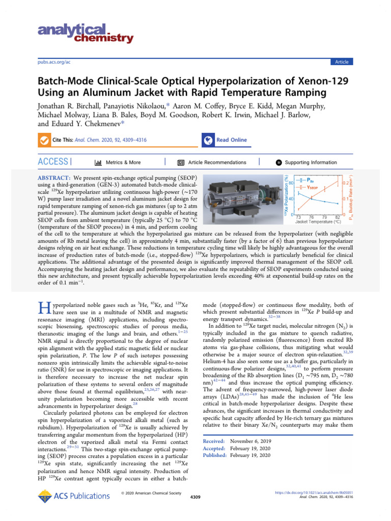 Batch-Mode Clinical-Scale Optical Hyperpolarization of Xenon-129 Using ...