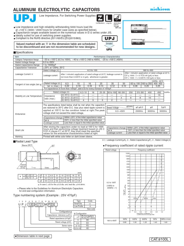 Nichicon UPJ Capacitor Datasheet | PDF | Capacitor | Capacitance