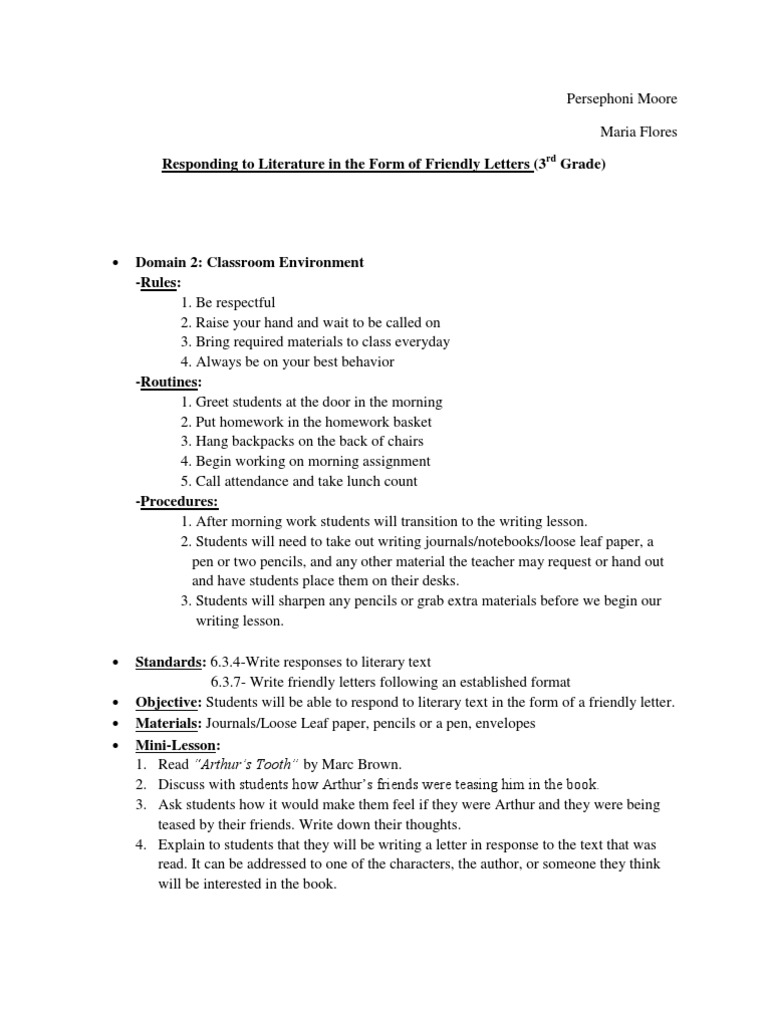 Lesson Plan Arthur's Tooth | PDF | Homework | Lesson Plan