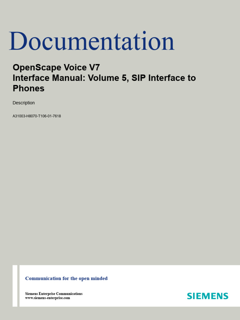 OpenScape Voice V7, Interface Manual, Volume 5, SIP Interface To Phones ...