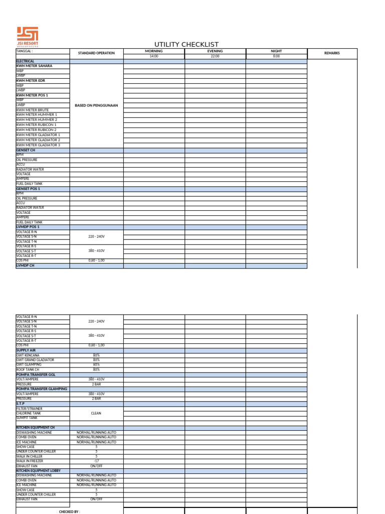 Checklist Utility Engineering | PDF