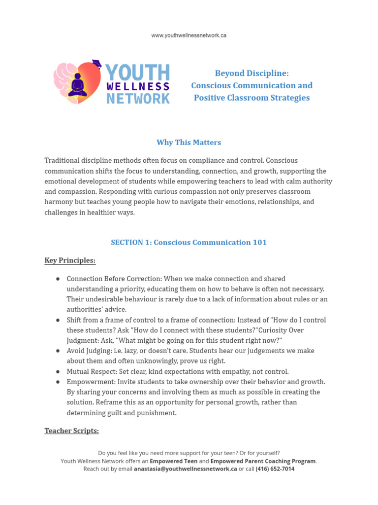Beyond Discipline - Conscious Communication and Positive Classroom Strategies | PDF ...