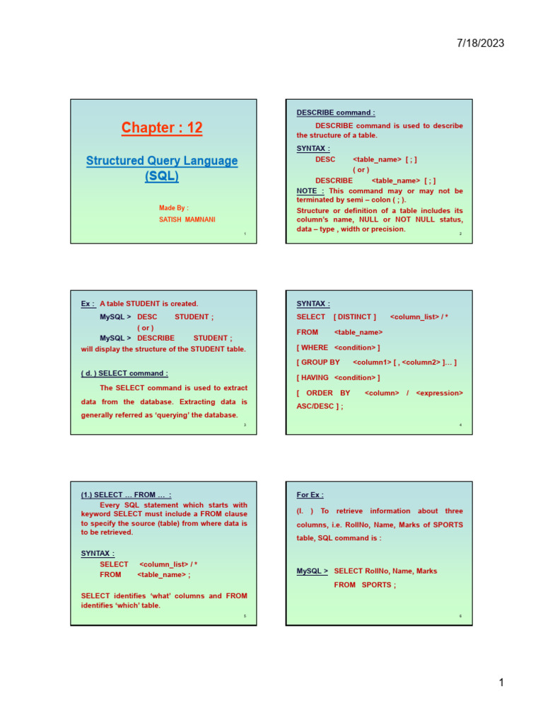 CH 12 Structured Query Language Part 02 | PDF | Sql | Table (Database)