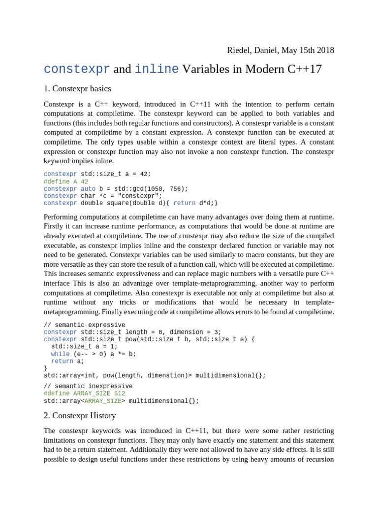 Riedel Report - Constexpr and Inline Variables in C++17 | PDF | Computer Programming | Software ...