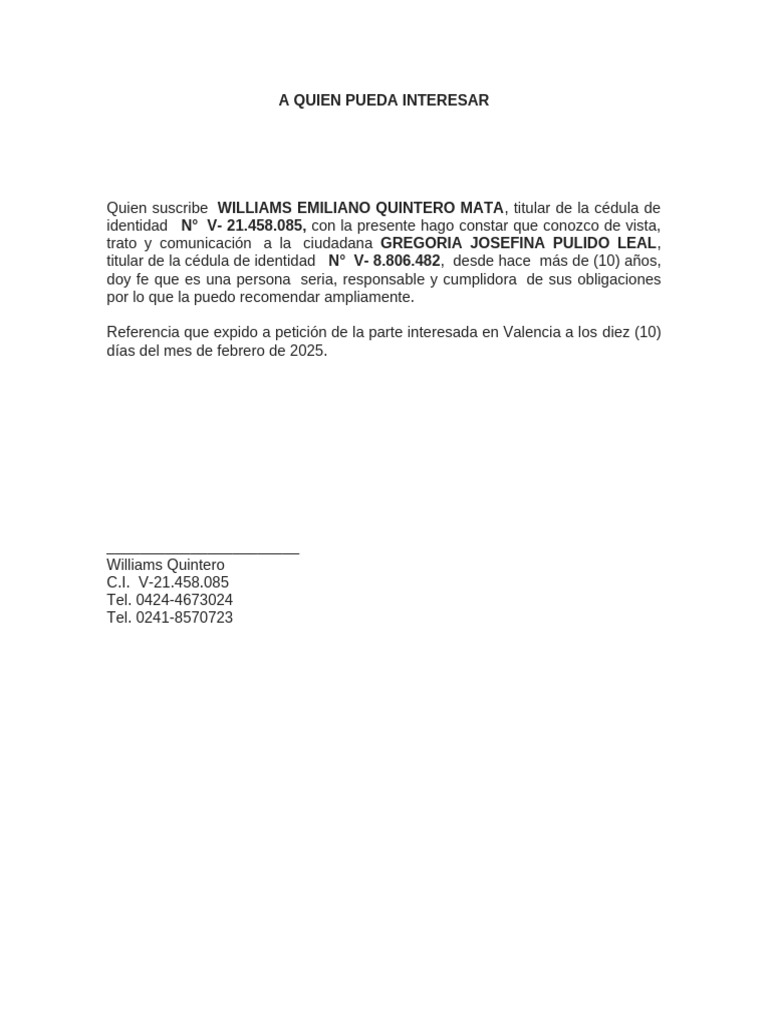 A Quien Pueda Interesar | PDF