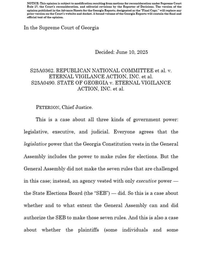 Ga Supreme Court On Election Board Rules | PDF | Standing (Law) | Precedent