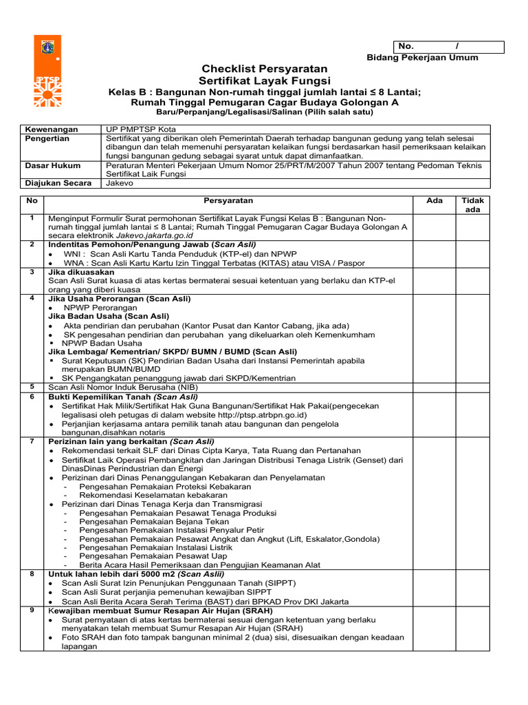 Checklist Persyaratan Pengajuan SLF | PDF