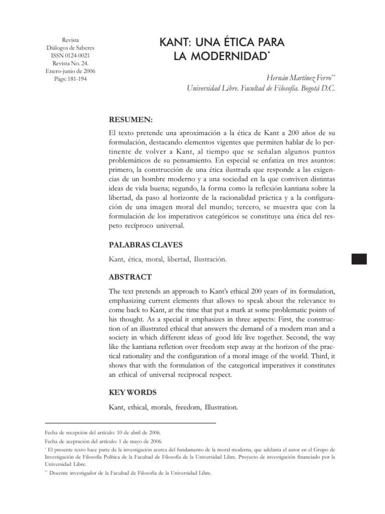 Ética Kantiana en la Modernidad Actual | PDF | Immanuel Kant | Moralidad