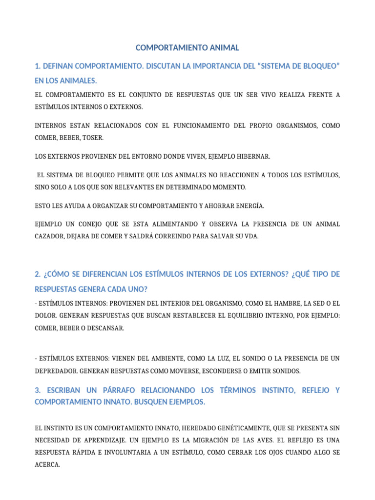 Resolucion Comportamiento Animal | PDF | Comportamiento | Instinto