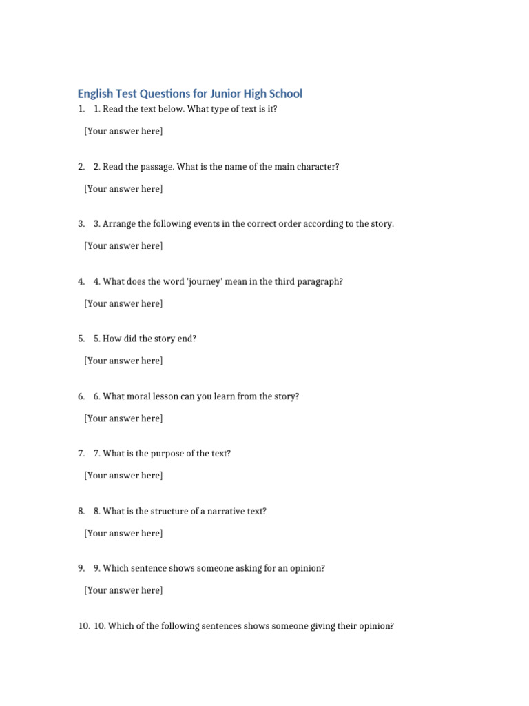 Junior High English Test Questions | PDF