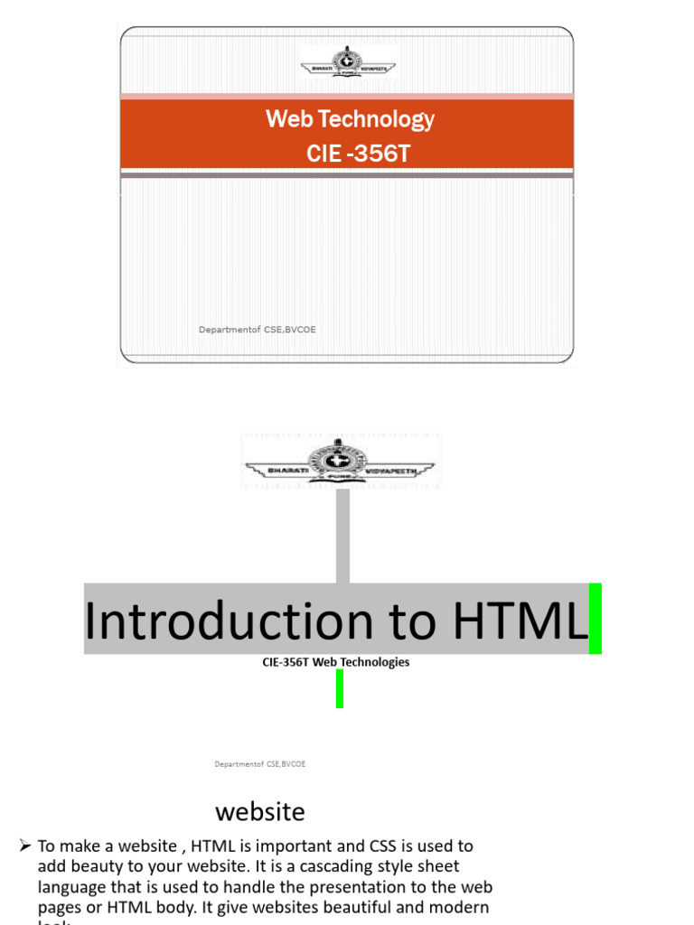 Indroduction To HTML Lecture-1 | PDF | Html | World Wide Web