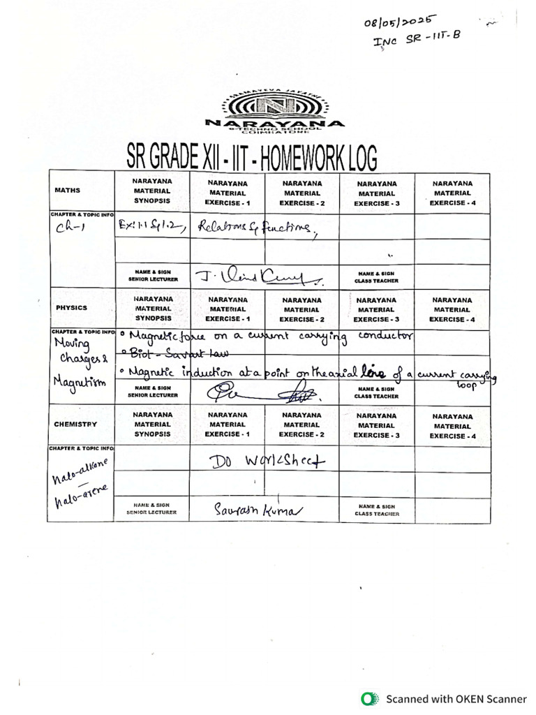 SR Iit B Class Home Work 08-05-2025 | PDF