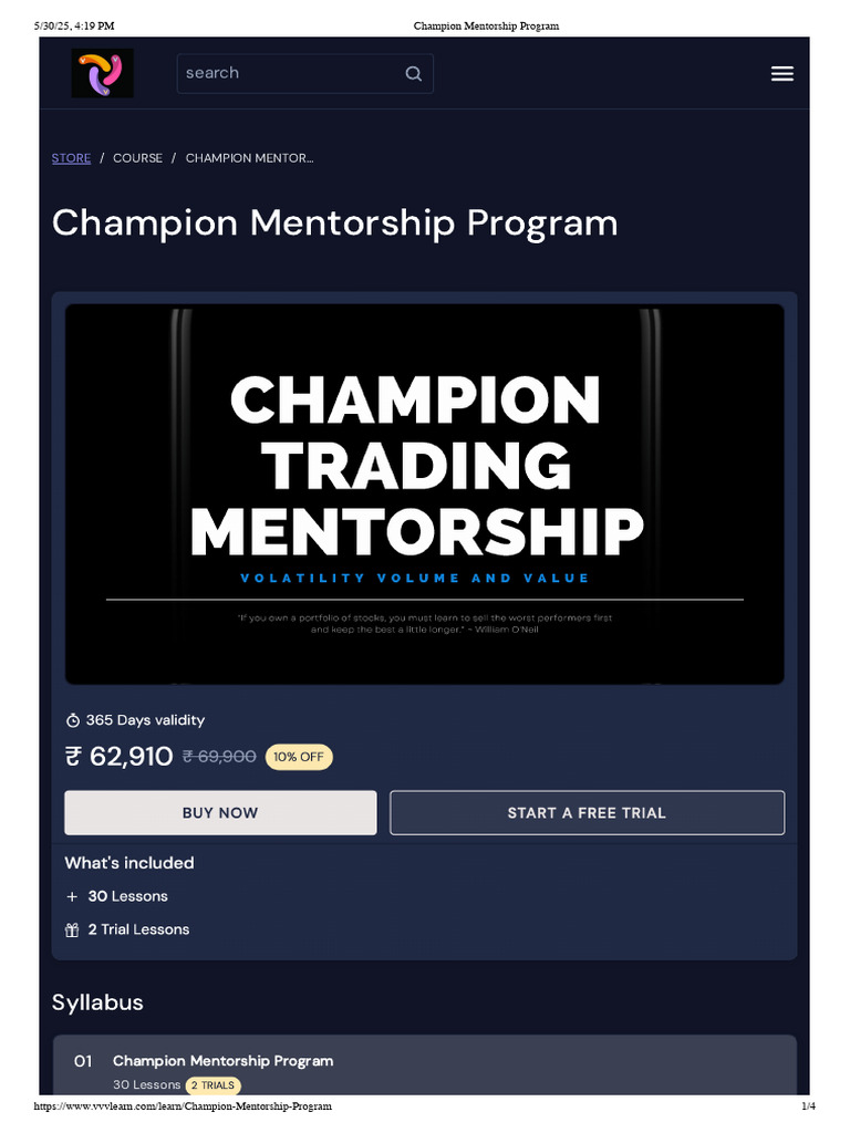 Champion Trading Mentorship Overview | PDF