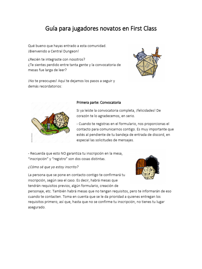 Guia para Jugadores Novatos en First Class | PDF