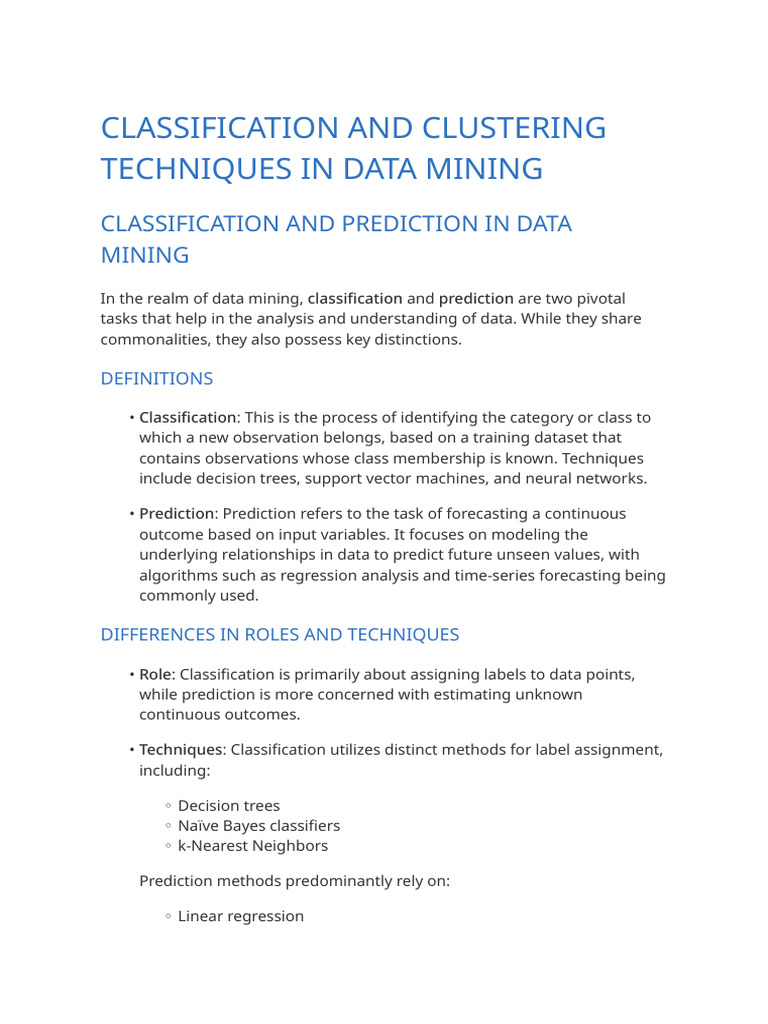 Classification and Clustering Techniques in Data Mining | PDF | Cluster Analysis | Support ...