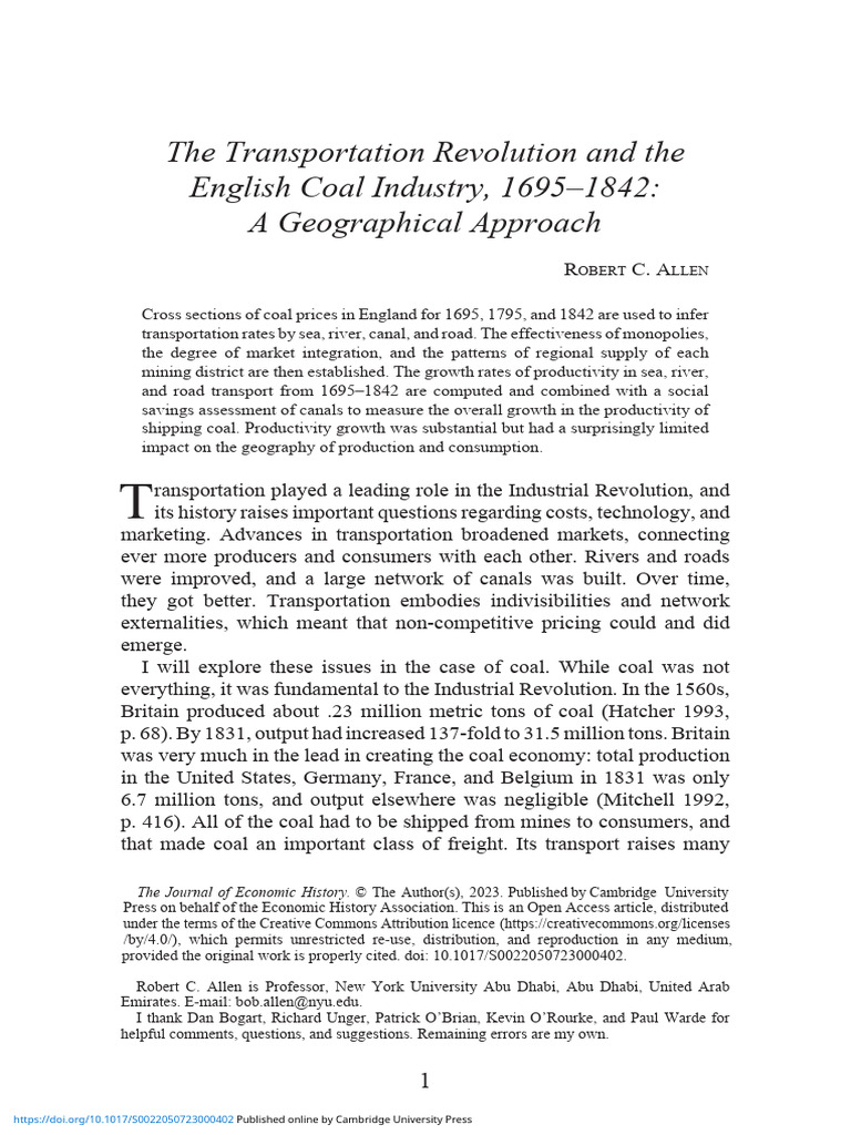 The Transportation Revolution and The English Coal | PDF | Canal ...