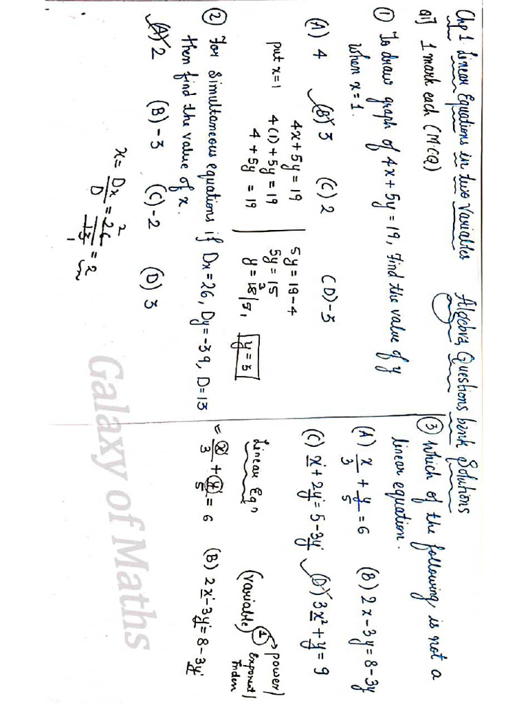 Linear Equations (Solutions) Galaxy of Maths | PDF