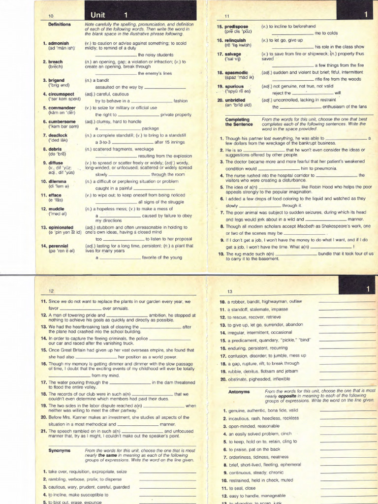 Vocabulary Workshop D Unit 1 | PDF