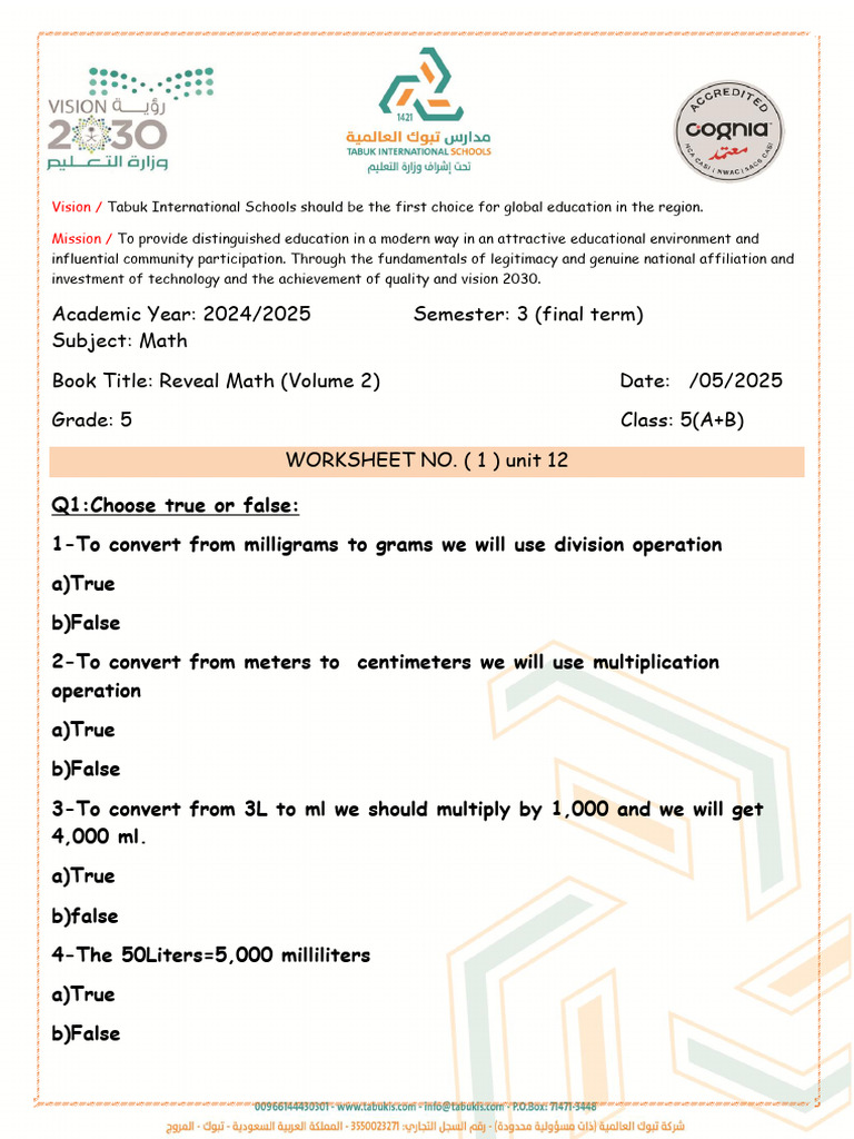 Math GR5 Unit 12 Final 3rd Semester Unsolved | PDF | Mouse | Units Of ...