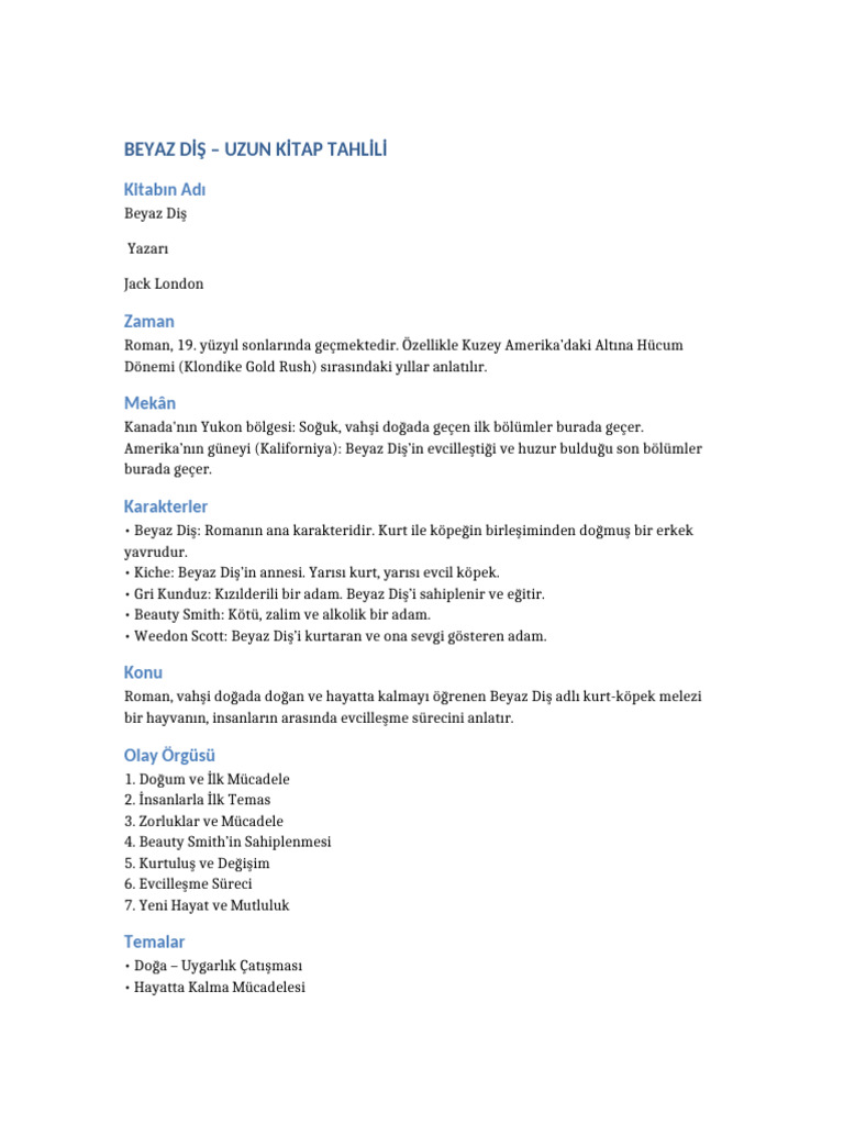 Beyaz Dis Kitap Tahlili | PDF