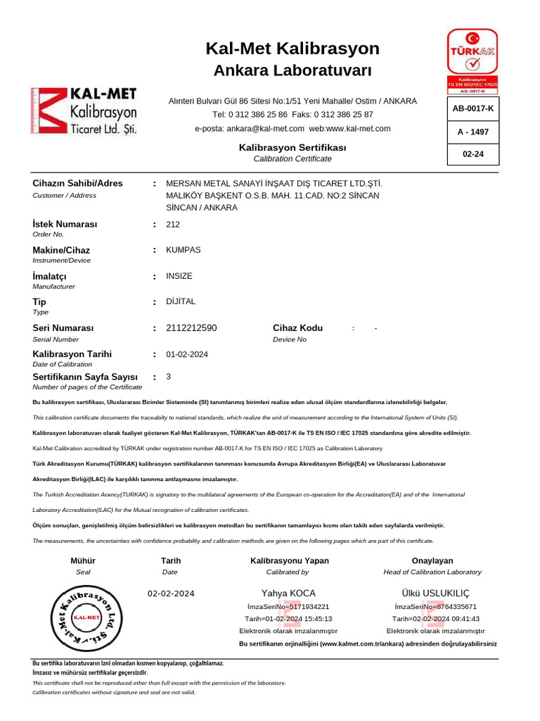Kal-Met Kalibrasyon: Ankara Laboratuvarı | PDF