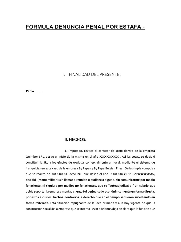 nuevo y mas completo ESQUEMA DE FORMULA DENUNCIA.pdf. | PDF | Bienes (Ley) | Demanda judicial