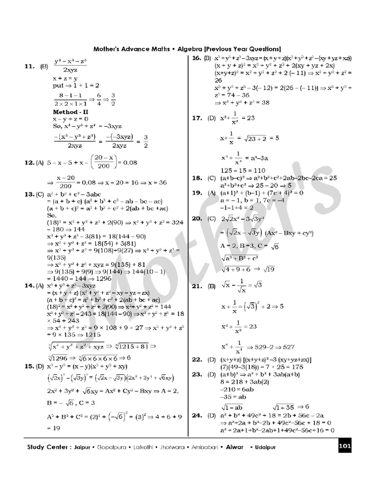 Advanced-Maths-Algebra - Question Bank | PDF