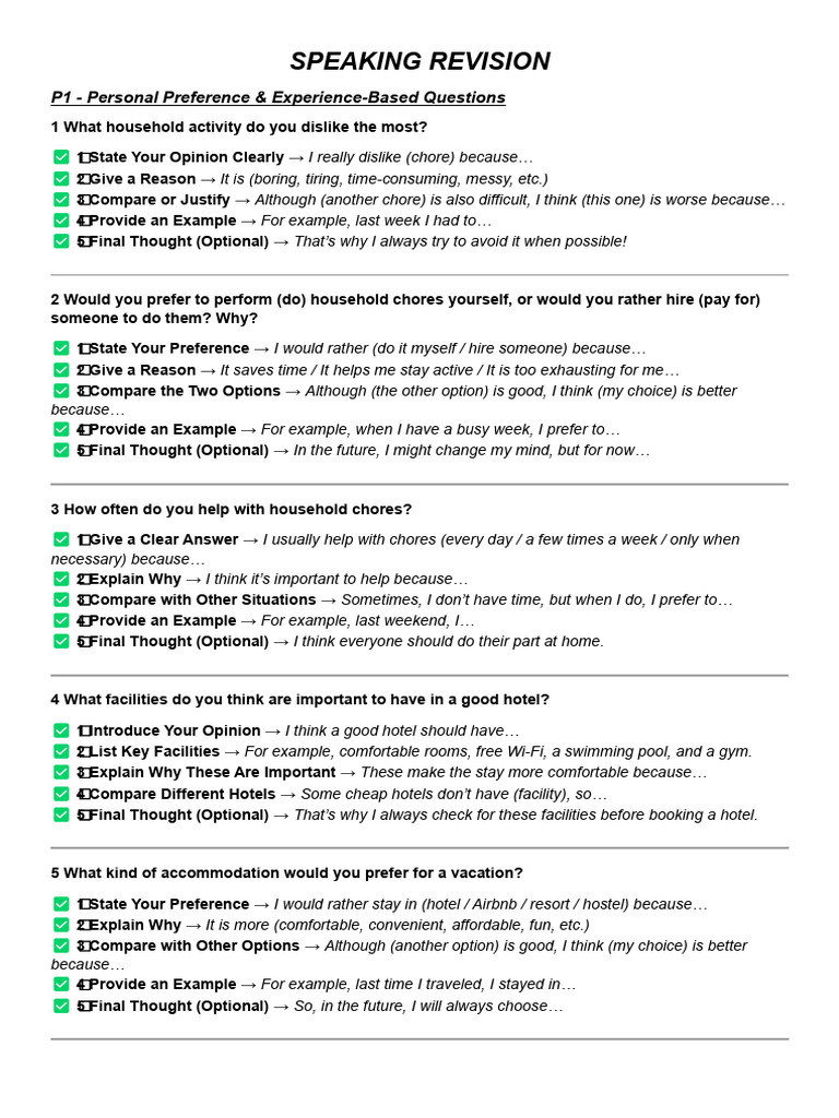 Speaking Revision - p8 | PDF | Hotel