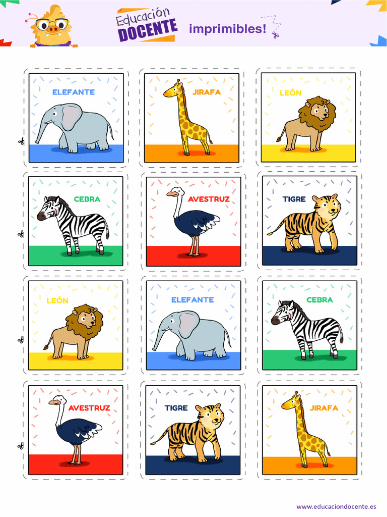 ED Imprimible Memory Animales Salvajes Nombres | PDF