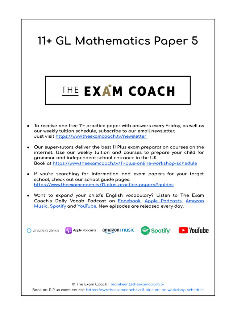 The Exam Coach 11 GL Mathematics Paper 5 | PDF