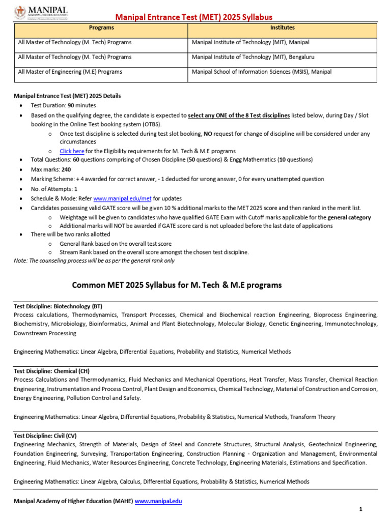 MTech ME MET Syllabus 2025 Revised KG V2 | PDF | Engineering ...