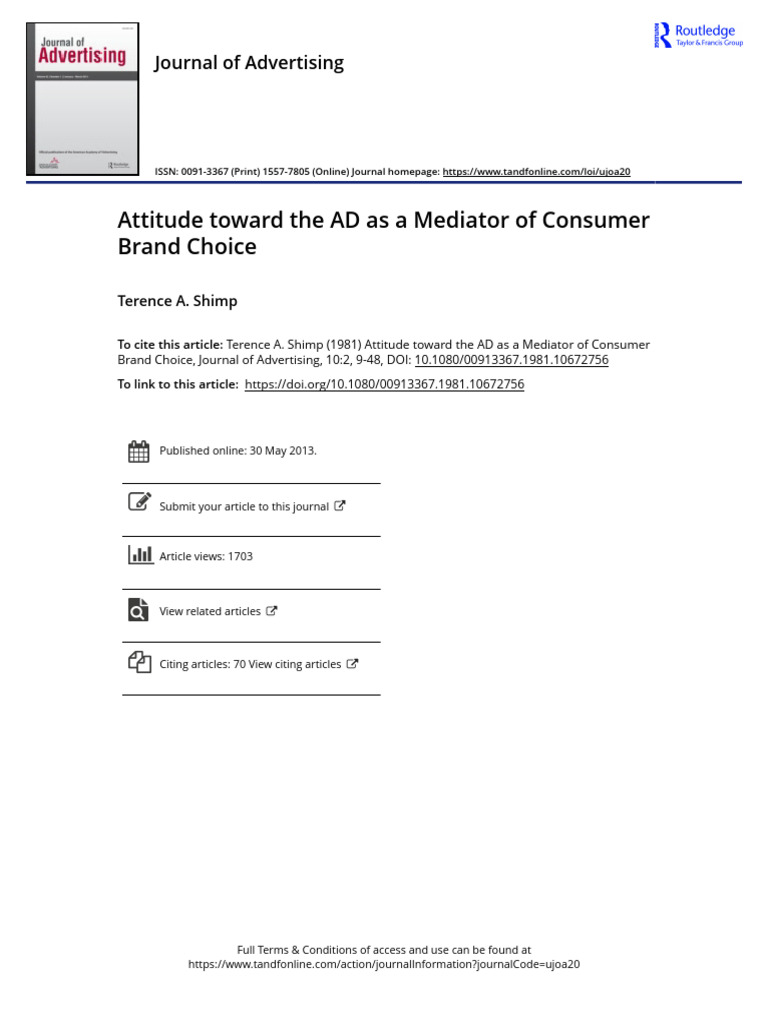 Attitude Toward The AD As A Mediator of Consumer Brand Choice | PDF ...