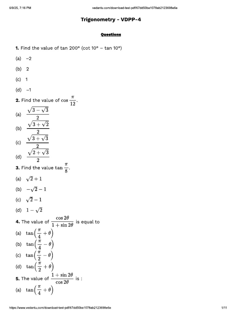 Multiple Angle Trig VDPP | PDF