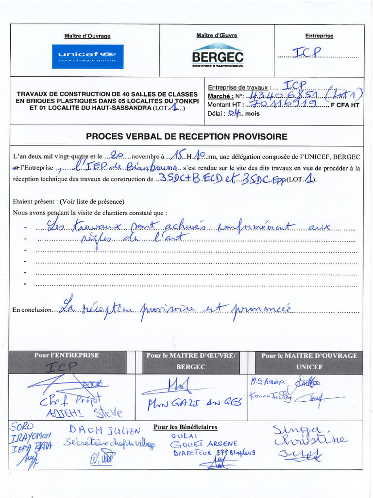 PV Reception Provisoire Lot 1 Et Lot 2 | PDF