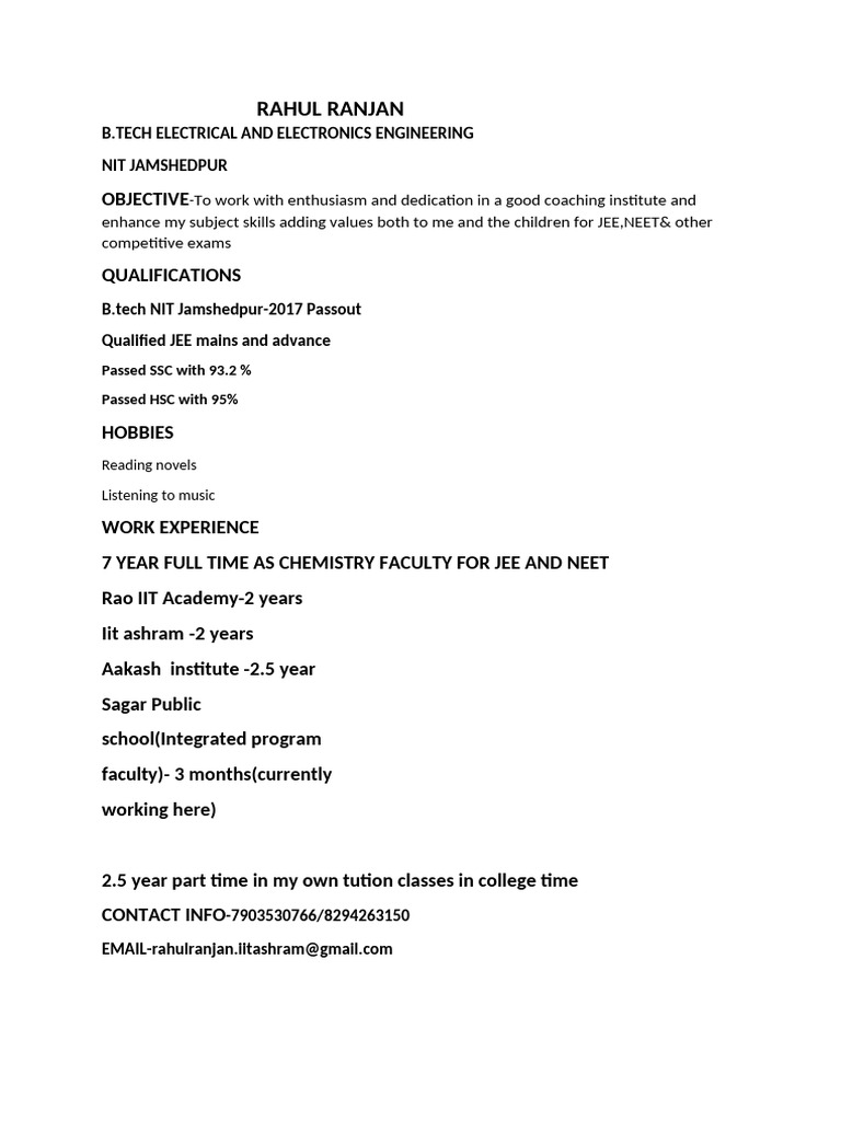 Rahul Ranjan CV | PDF