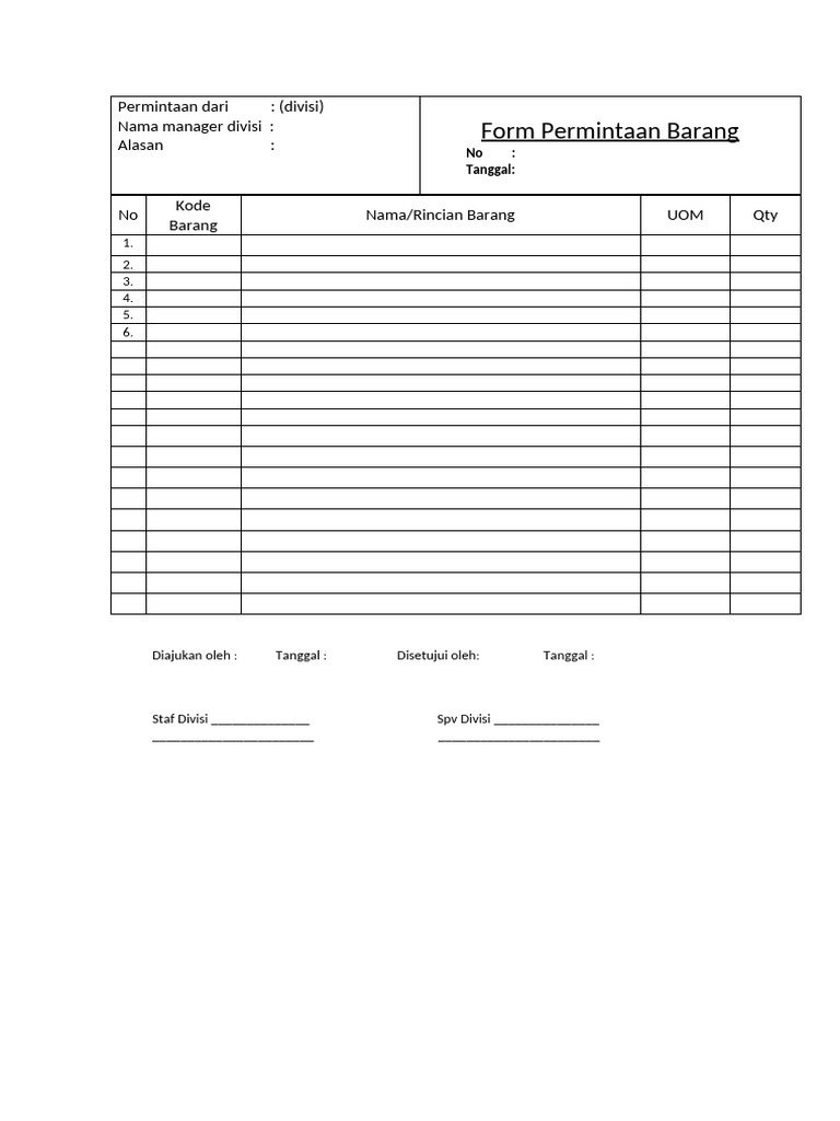 Form Permintaan Barang | PDF